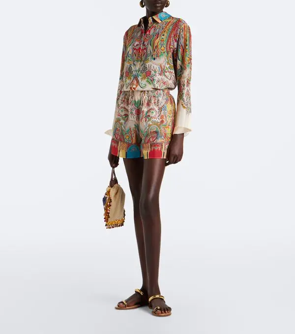 Etro Paisley Silk Satin Shorts