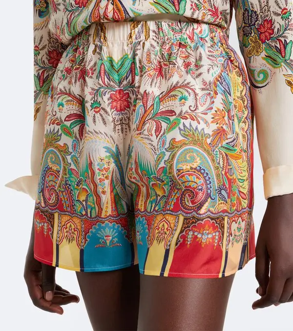 Etro Paisley Silk Satin Shorts