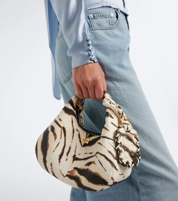 GANNI Mini Zebra-printed Top-handle Bag - Beige