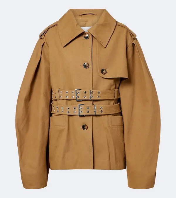 GANNI Belted Cotton Jacket - Brown