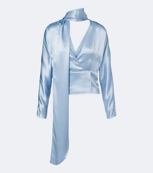 GANNI Scarf Detail V-neck Blouse - Blue