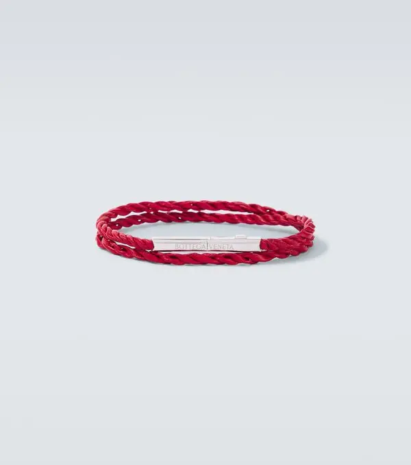 Bottega Veneta Knot Sterling Silver And Braided Leather Bracelet - Red