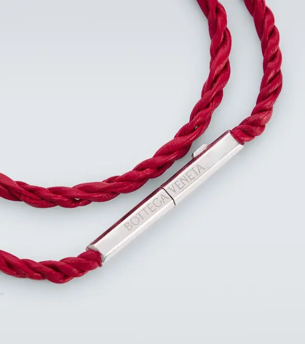 Bottega Veneta Knot Sterling Silver And Braided Leather Bracelet - Red