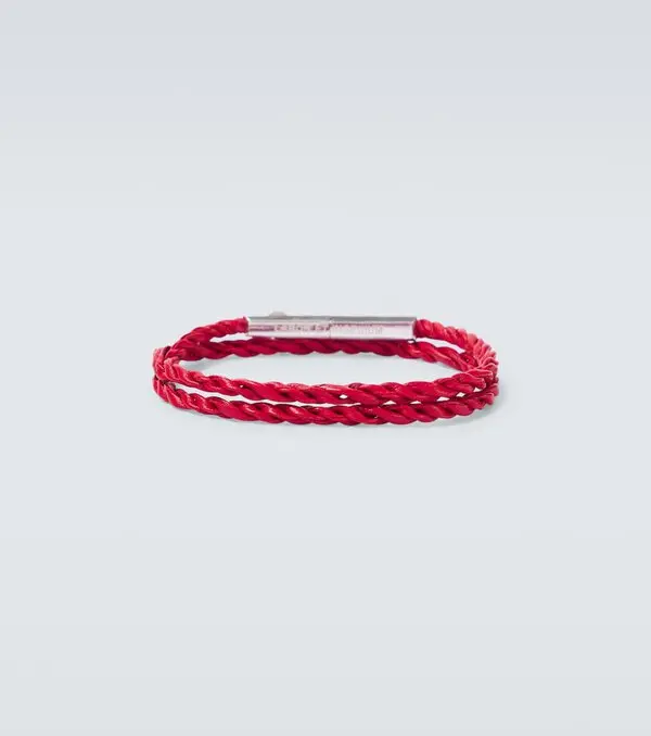 Bottega Veneta Knot Sterling Silver And Braided Leather Bracelet - Red