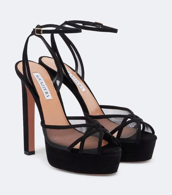 AQUAZZURA Shear Suede Platform Sandals - Black
