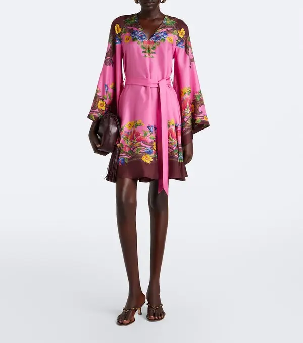 Etro Belted Floral Silk Satin Minidress