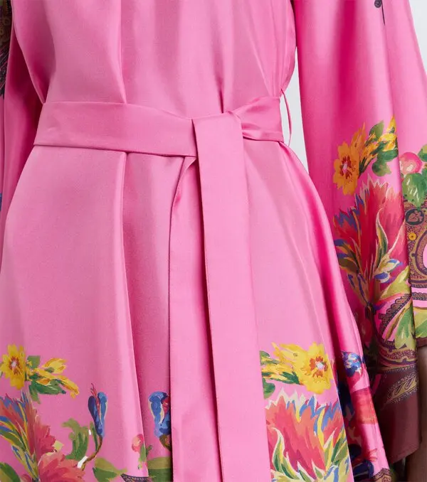 Etro Belted Floral Silk Satin Minidress