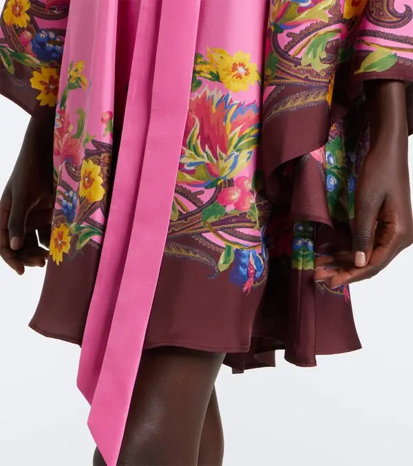 Etro Belted Floral Silk Satin Minidress