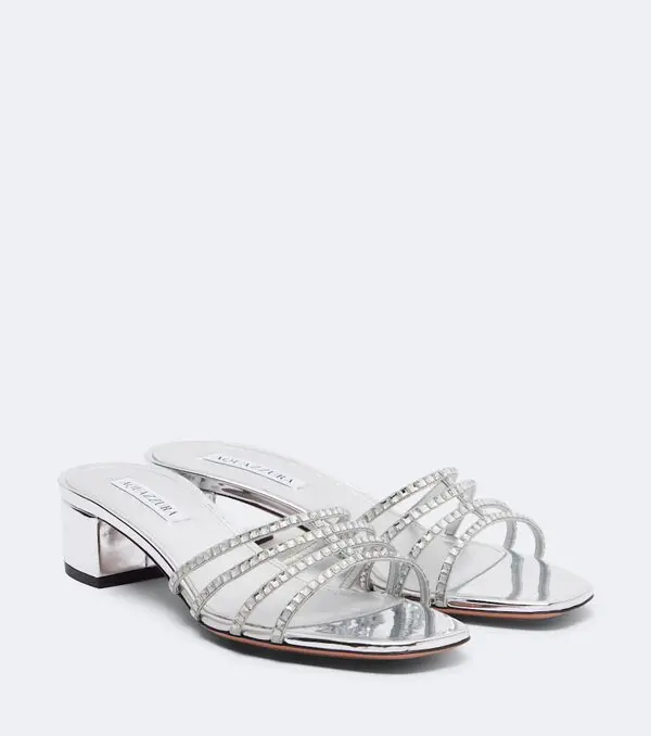 AQUAZZURA Sensation Embellished Leather Sandals - Silver
