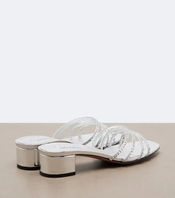AQUAZZURA Sensation Embellished Leather Sandals - Silver