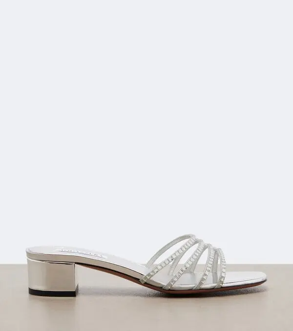AQUAZZURA Sensation Embellished Leather Sandals - Silver