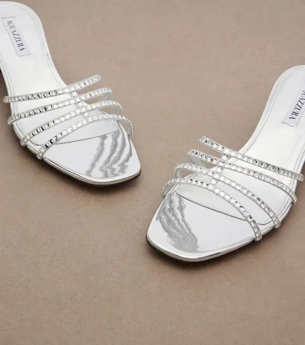 AQUAZZURA Sensation Embellished Leather Sandals - Silver