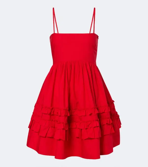 GANNI Ruffled Cotton Poplin Mini Dress - Red