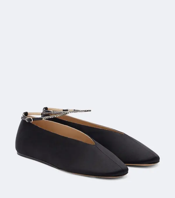 Le Monde Beryl Olympia Embellished Satin Ballet Flats - Black