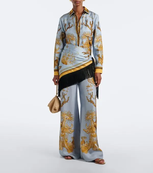 La DoubleJ Fringed Printed Silk Twill Scarf