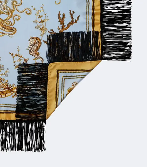 La DoubleJ Fringed Printed Silk Twill Scarf