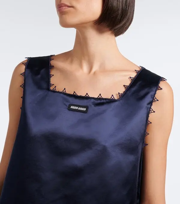 Miu Miu Embroidered Cotton-blend Satin Minidress
