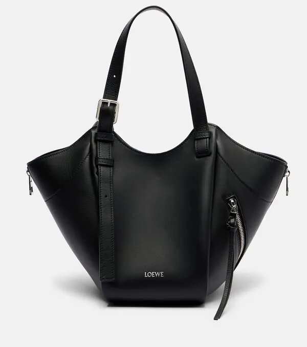 Loewe Hammock Flip Medium Leather Tote Bag - Black