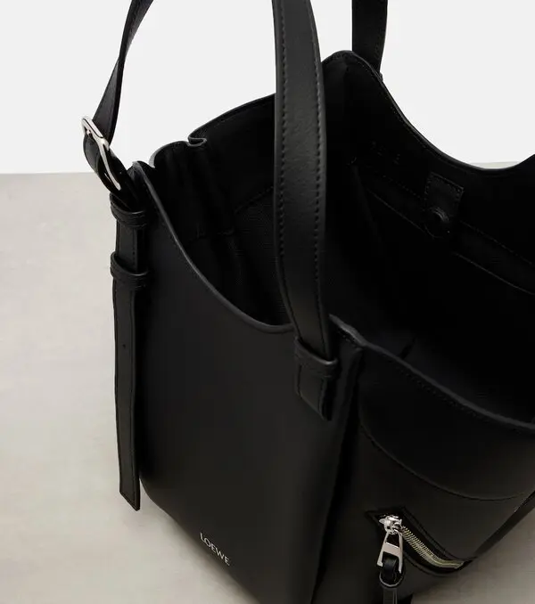 Loewe Hammock Flip Medium Leather Tote Bag - Black