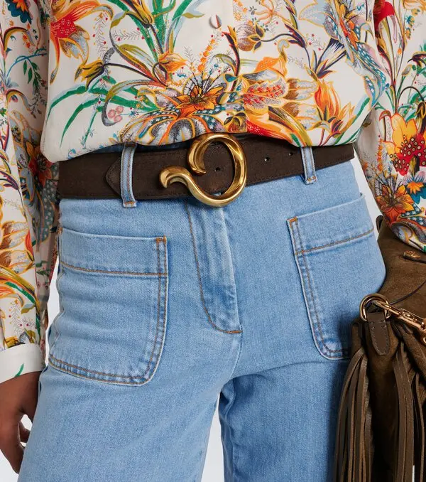 Etro Suede Belt With Gold Buckle