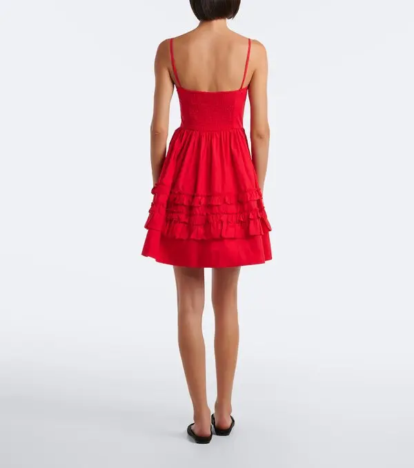 GANNI Ruffled Cotton Poplin Mini Dress - Red