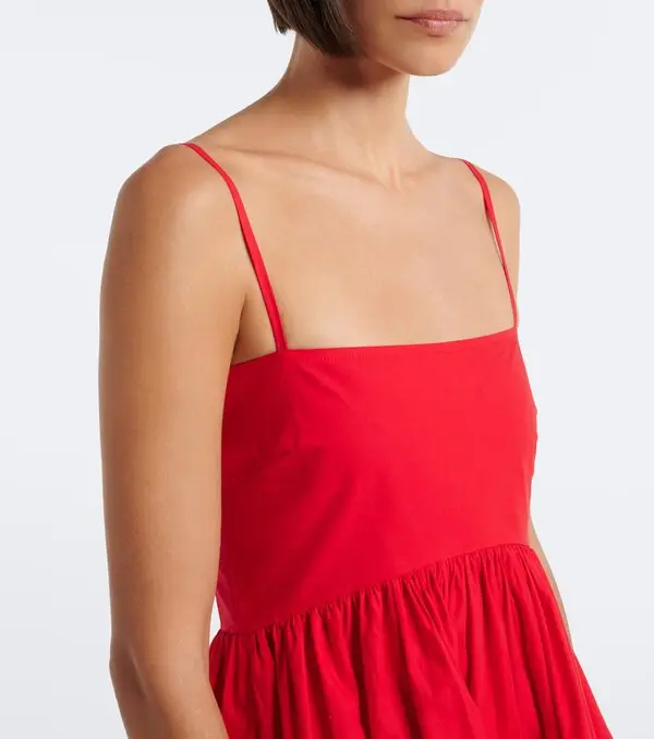 GANNI Ruffled Cotton Poplin Mini Dress - Red