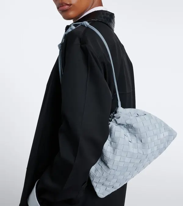 Bottega Veneta Intrecciato Suede Pouch - Blue