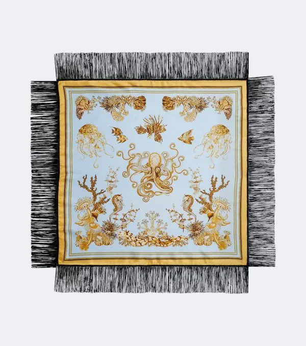 La DoubleJ Fringed Printed Silk Twill Scarf - Multicoloured