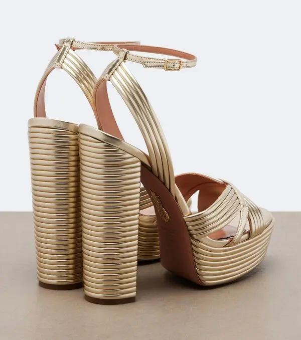 AQUAZZURA Sundance Leather Platform Sandals - Gold