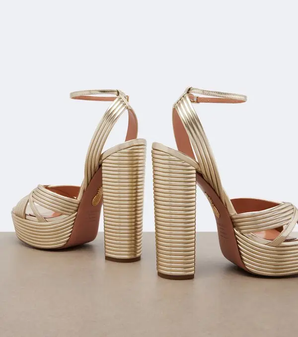 AQUAZZURA Sundance Leather Platform Sandals - Gold