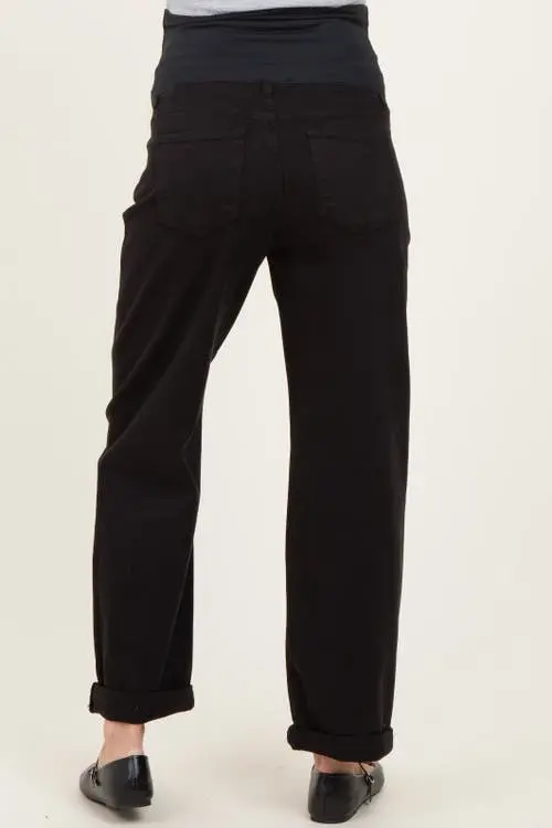 PINKBLUSH Cuffed Ankle Barrel Leg Maternity Jeans