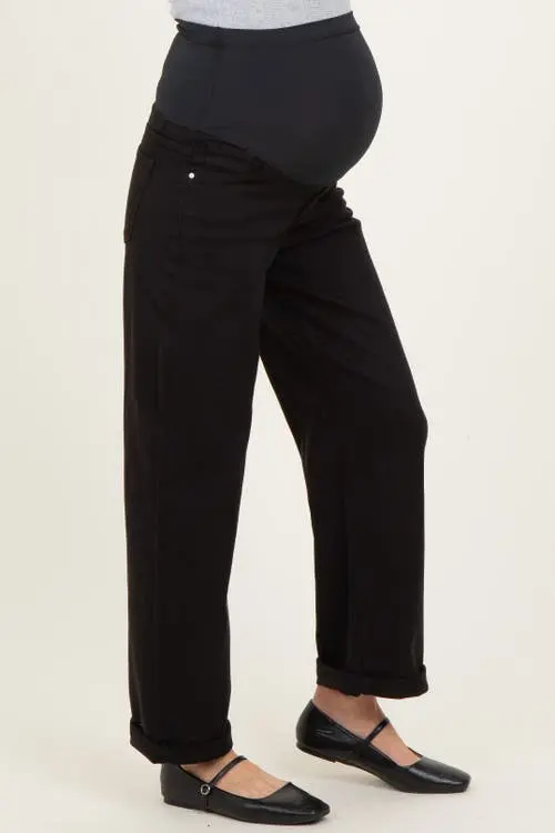 PINKBLUSH Cuffed Ankle Barrel Leg Maternity Jeans