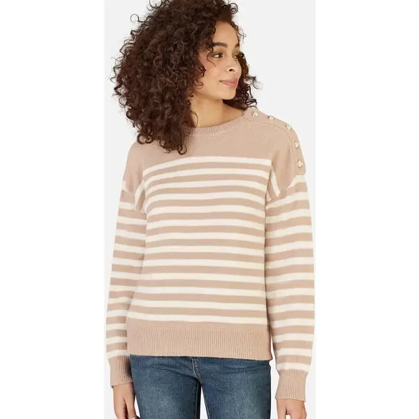 YUMI Button Detail Stripe Knitted Jumper - Beige