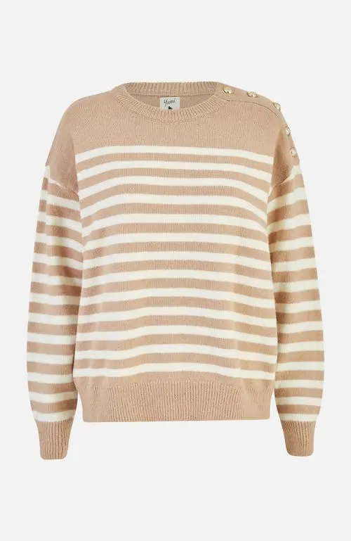 YUMI Button Detail Stripe Knitted Jumper - Beige