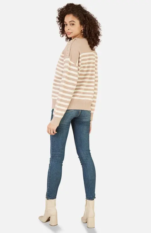 YUMI Button Detail Stripe Knitted Jumper - Beige