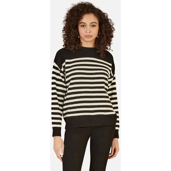 YUMI Button Detail Stripe Knitted Jumper - Black