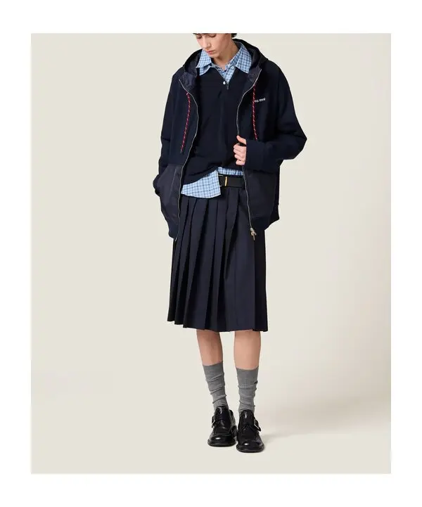 Miu Miu Cotton Fleece Zipper Hoodie - Blue