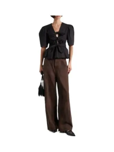 GANNI Shirred Cotton Top