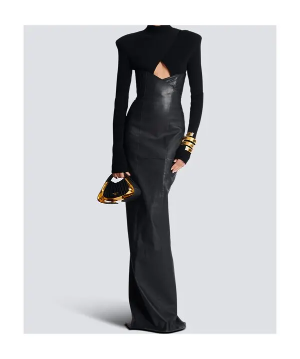 Balmain Long Knit And Lambskin Leather Dress