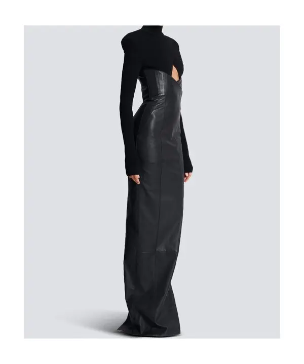 Balmain Long Knit And Lambskin Leather Dress