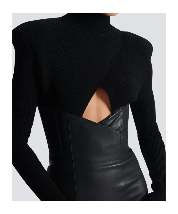 Balmain Long Knit And Lambskin Leather Dress