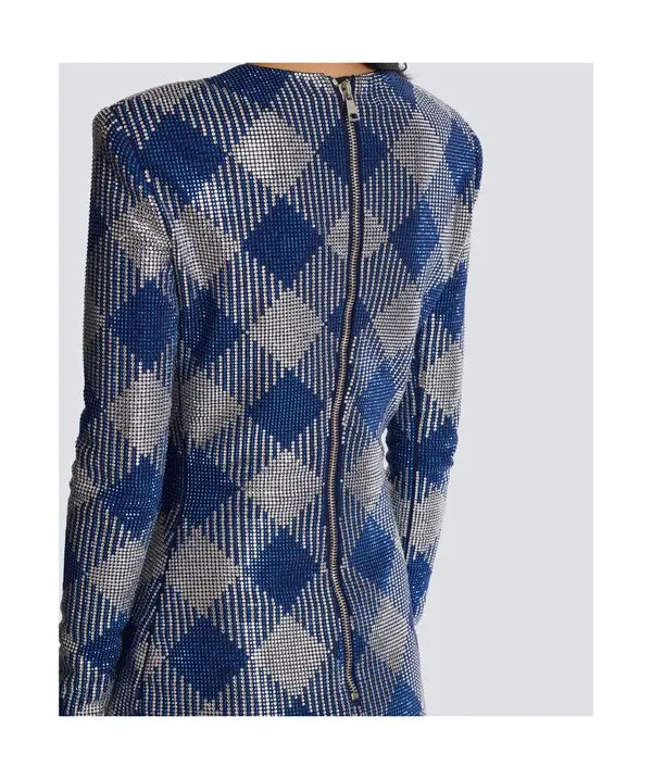 Balmain Gingham Rhinestone Dress