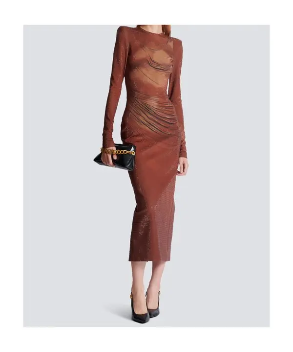 Balmain Printed Long Rhinestone Dress