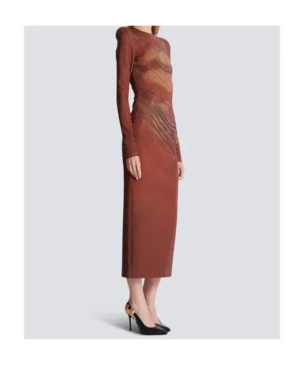 Balmain Printed Long Rhinestone Dress