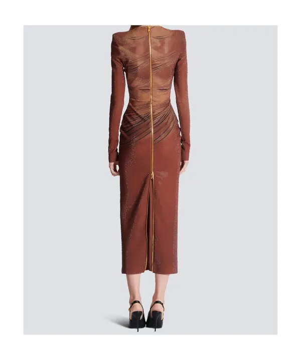 Balmain Printed Long Rhinestone Dress