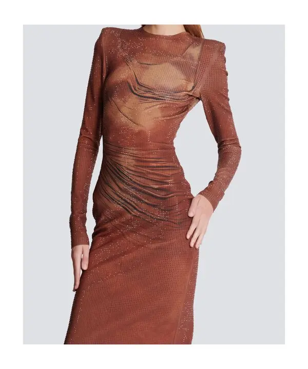 Balmain Printed Long Rhinestone Dress