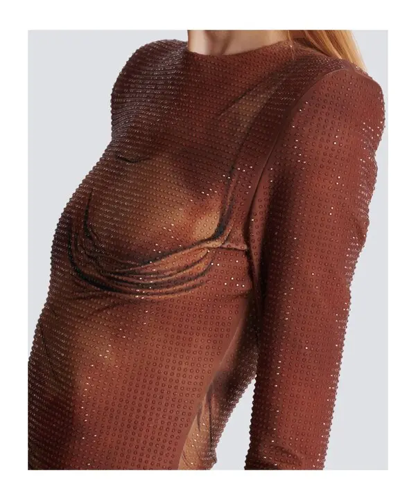 Balmain Printed Long Rhinestone Dress