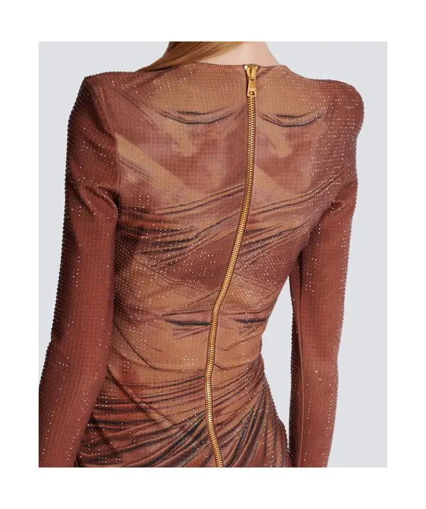 Balmain Printed Long Rhinestone Dress
