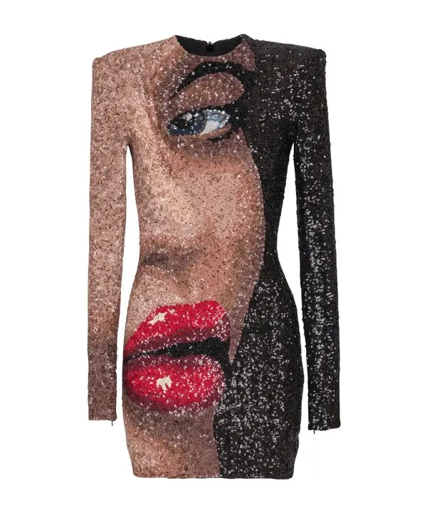 Balmain Short Embroidered Dress With Face Motif - Black