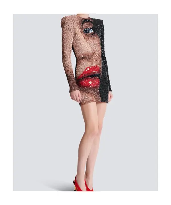 Balmain Short Embroidered Dress With Face Motif